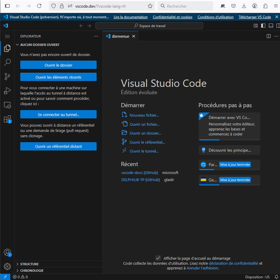 Logiciel en ligne - Visual Studio Code for the Web - Introduction