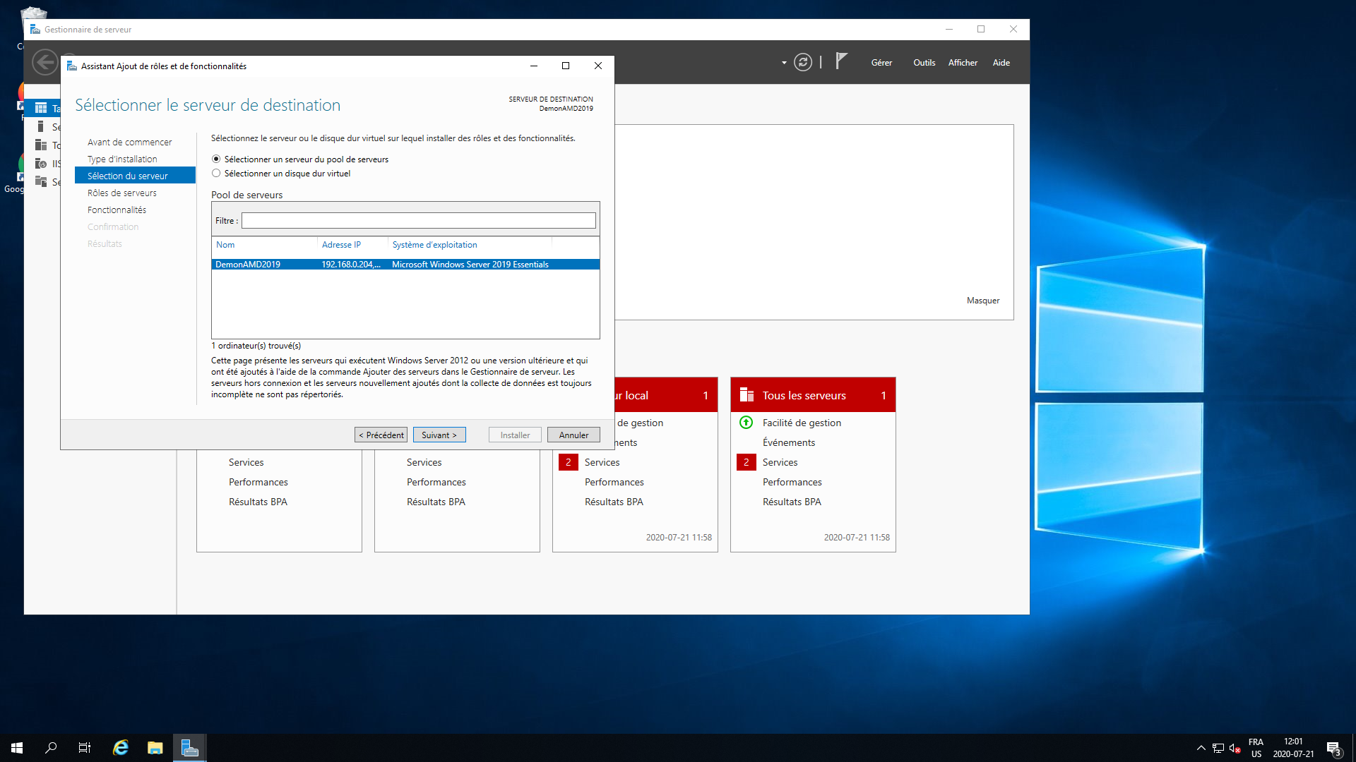 Système d'exploitation - Windows Server 2019 - Installation de IIS