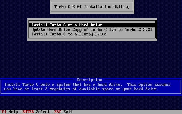 Logiciel - Turbo C 2.0 - Installation du logiciel